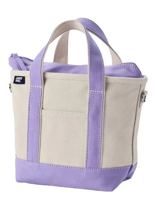 LANDS' END Zip Top Canvas Tote Bag - Natural/lavender Cloud