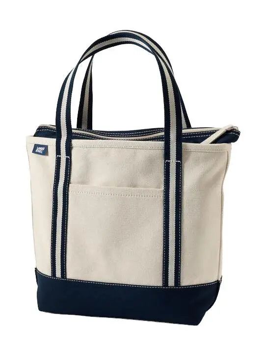 LANDS' END Canvas Zip Tote - Natural/navy Stripe