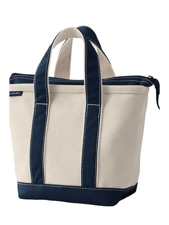 LANDS' END Zip Top Canvas Tote Bag - Natural/radiant Navy