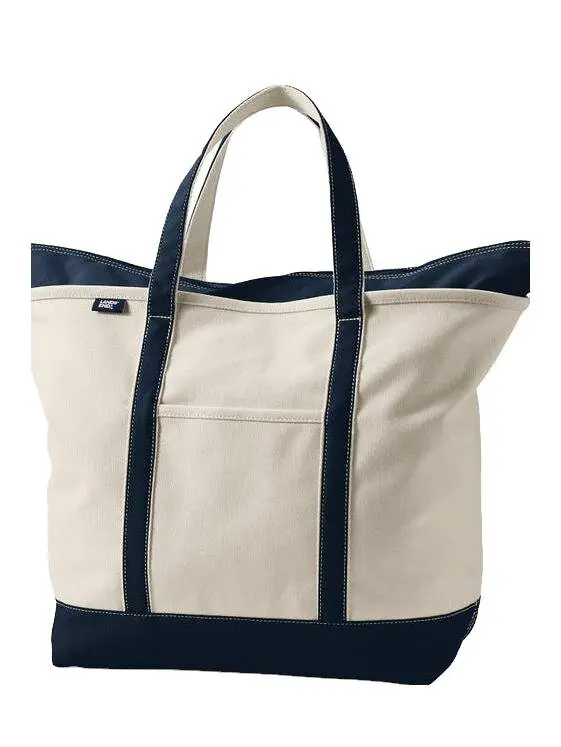 LANDS' END Canvas Zip Tote - Natural/radiant Navy