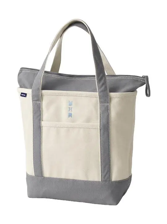 LANDS' END Zip Top Canvas Tote Bag - Natural/silver Graphite