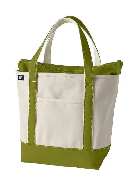 LANDS' END Canvas Zip Tote - Natural/vintage Lime Green
