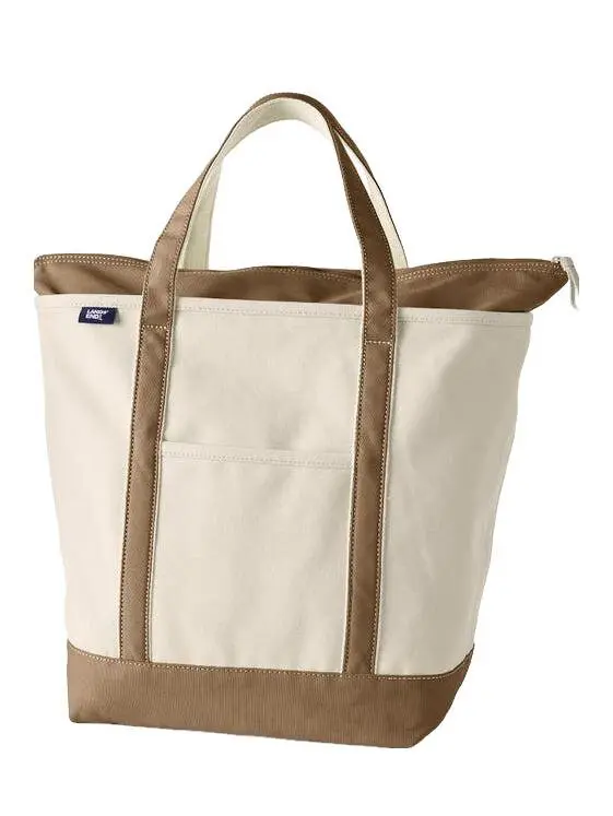 LANDS' END Zip Top Canvas Tote Bag - Rich Camel/natural