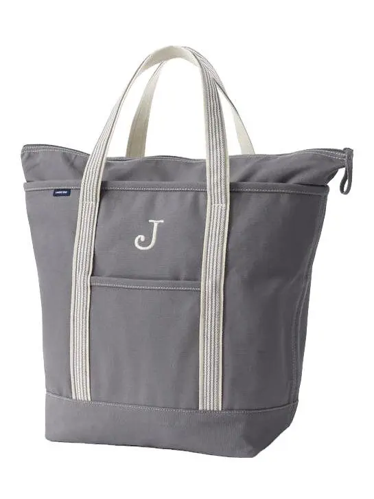 LANDS' END Zip Top Canvas Tote Bag - Silver Graphite
