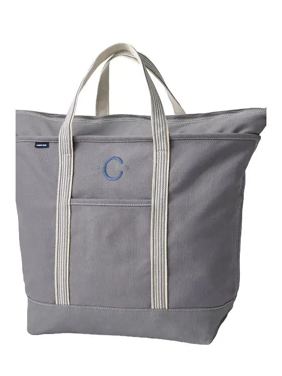 LANDS' END Zip Top Canvas Tote Bag - Silver Graphite