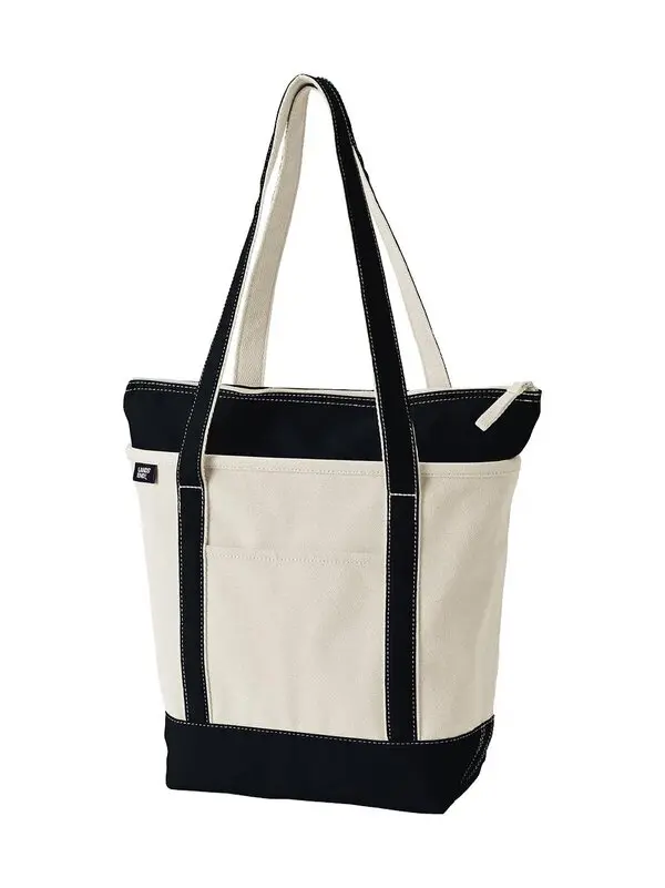 LANDS' END Canvas Tote Bag With Zip Top - Natural/black