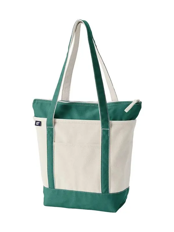 LANDS' END Canvas Tote Bag With Zip Top And Long Handles - Natural/bright Spruce