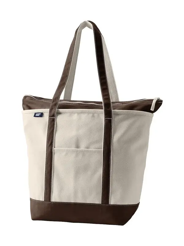 LANDS' END Canvas Tote Bag With Zip Top And Long Handles - Natural/brown Root