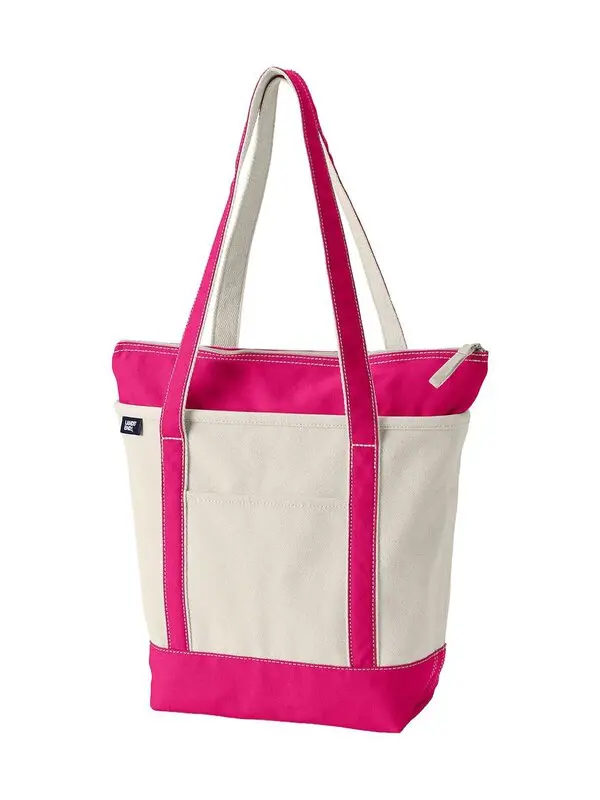 LANDS' END Canvas Tote Bag With Zip Top And Long Handles - Natural/hot Pink