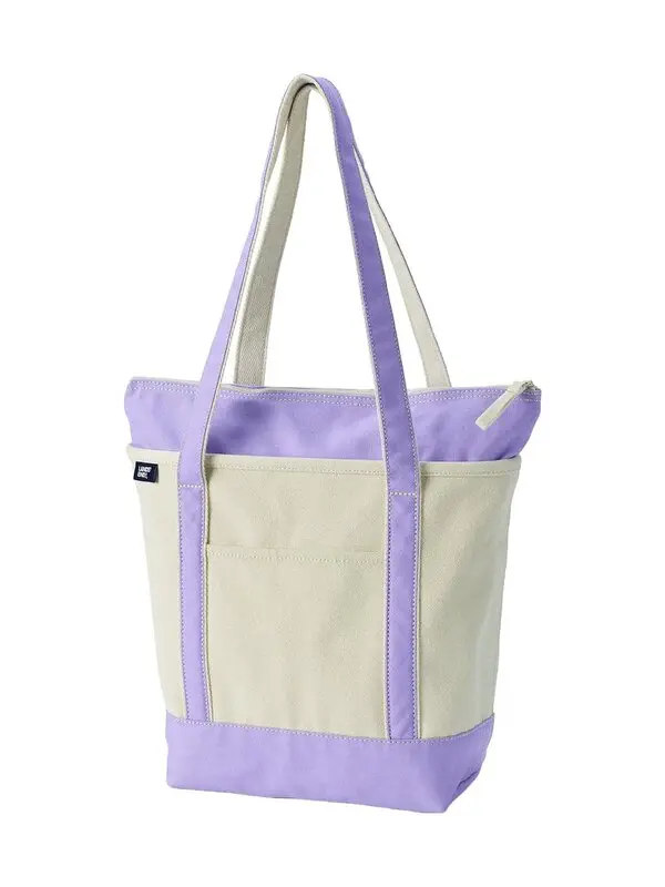 LANDS' END Canvas Tote Bag With Zip Top And Long Handles - Natural/lavender Cloud