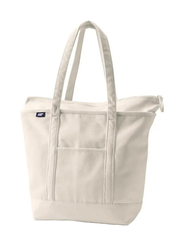 LANDS' END Canvas Tote Bag With Zip Top And Long Handles - Natural/natural
