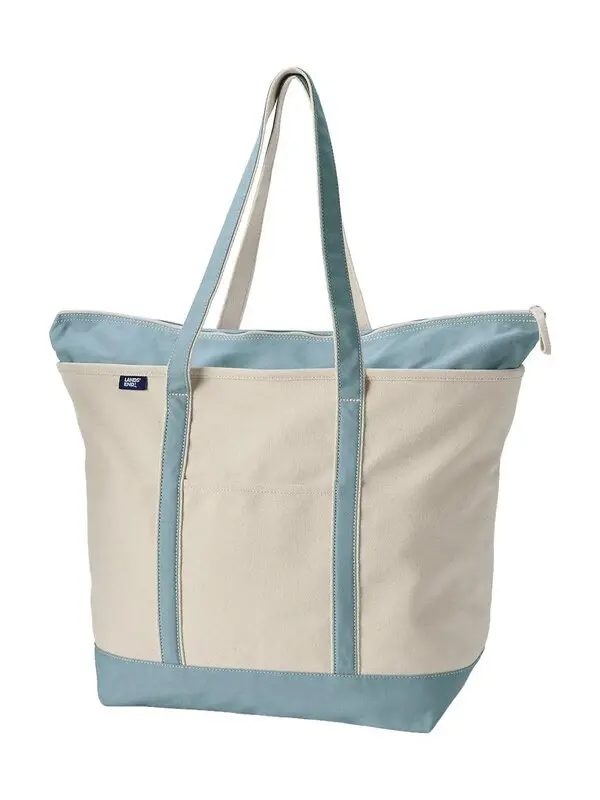 LANDS' END Canvas Tote Bag With Zip Top - Natural/pale Teal
