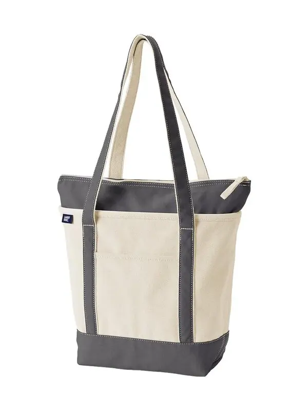 LANDS' END Canvas Tote Bag With Zip Top And Long Handles - Natural/silver Graphite