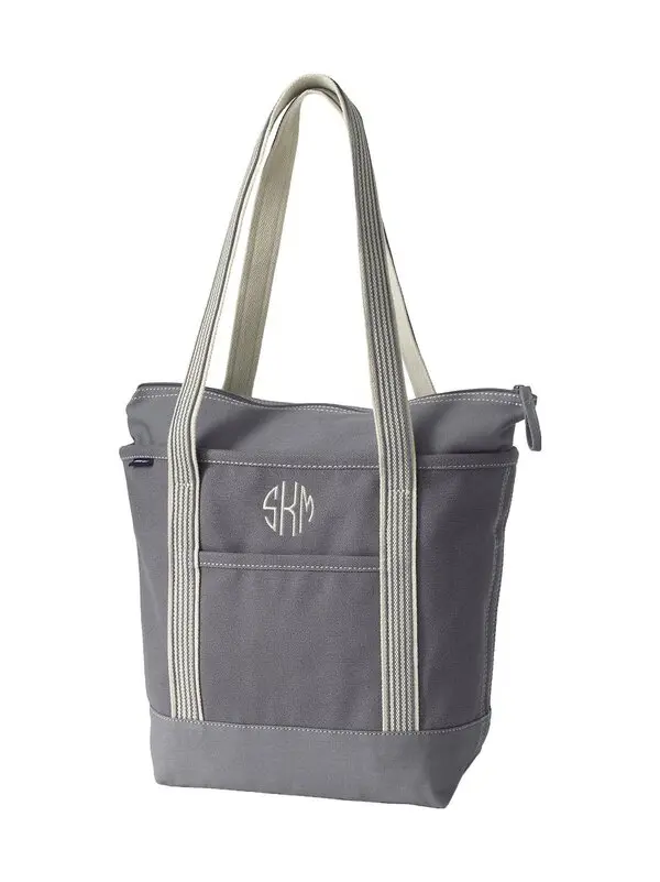 LANDS' END Canvas Tote Bag With Zip Top And Long Handles - Silver Graphite