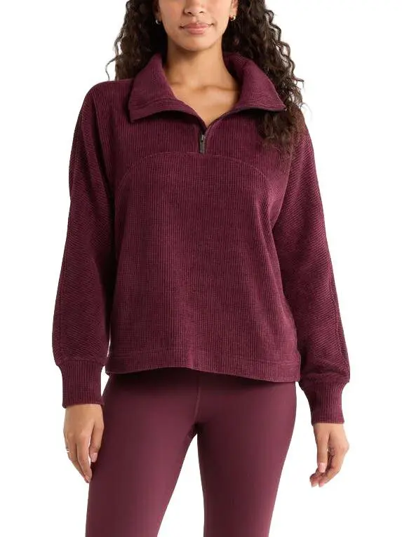 Zella Half-zip Waffle Stitch Pullover - Burgundy Stem