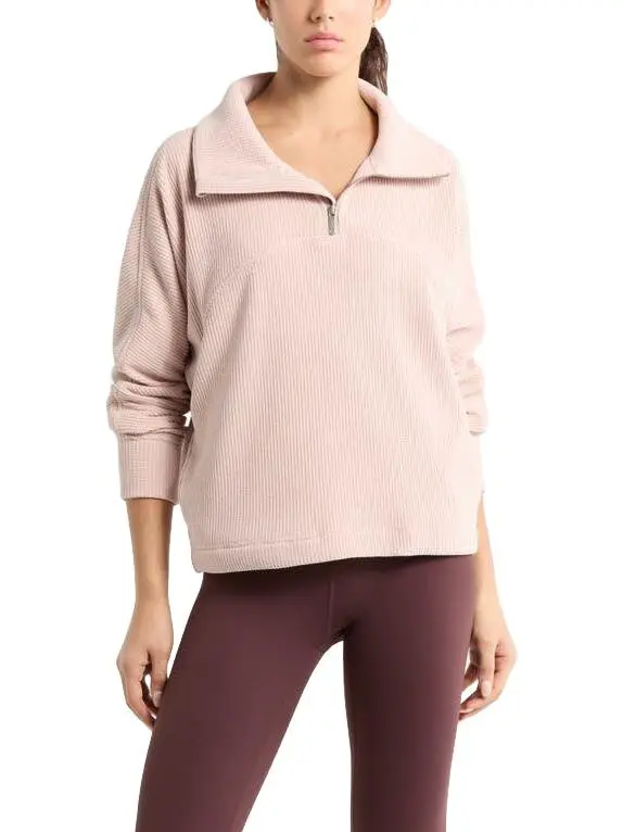 Zella Half-zip Waffle Stitch Pullover - Pink Hush Marl