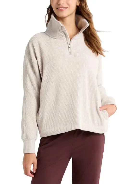 Zella Half-zip Waffle Stitch Pullover - Tan Marl