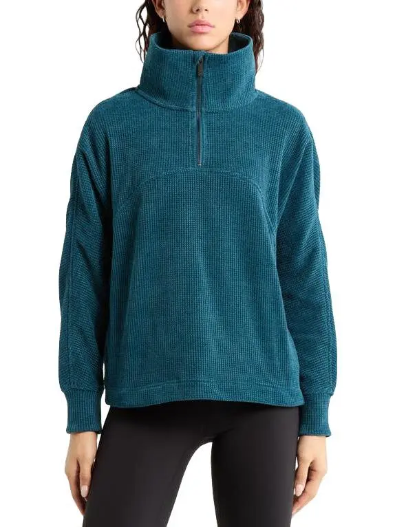Zella Half-zip Waffle Stitch Pullover - Teal Seagate Marl