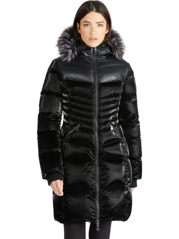 Pajar Faye Quilted Puffer With Detachable Hood And Faux Fur Trim - Black