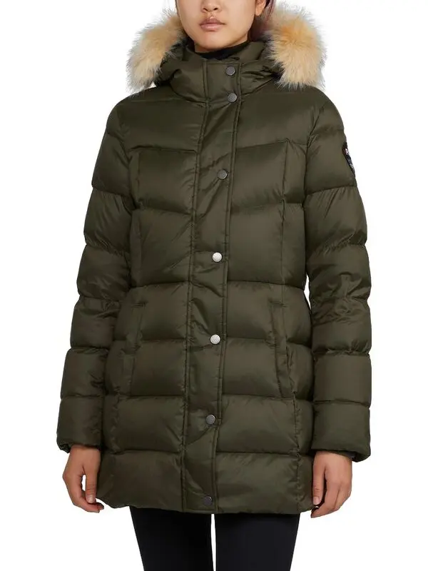 Pajar Roxy Quilted Puffer With Detachable Faux Fur Trim - Military/crystal