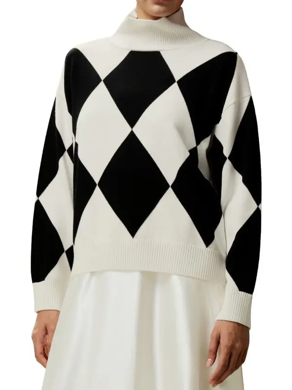 Lilysilk Argyle Merino Wool Sweater - Black&white Diamond