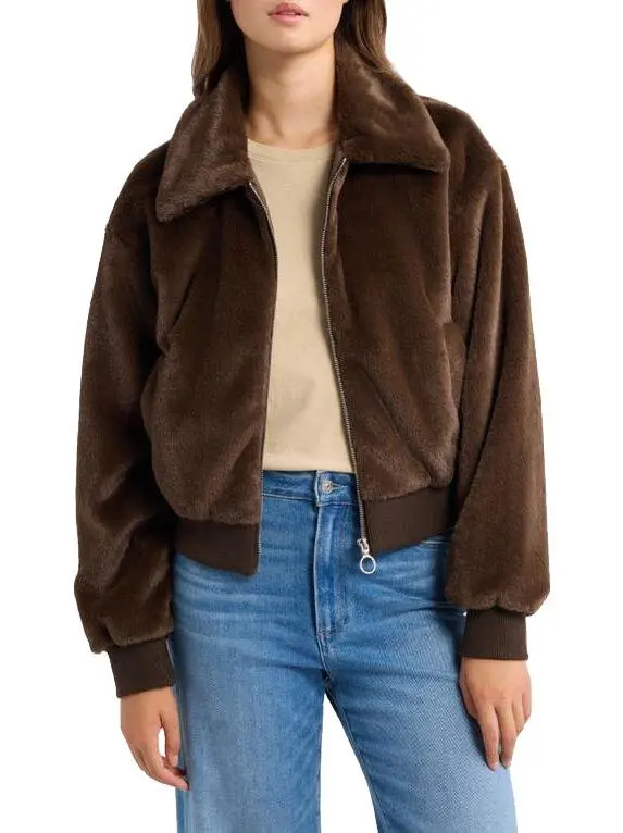 THREAD & SUPPLY Faux Fur Trucker Jacket - Brown