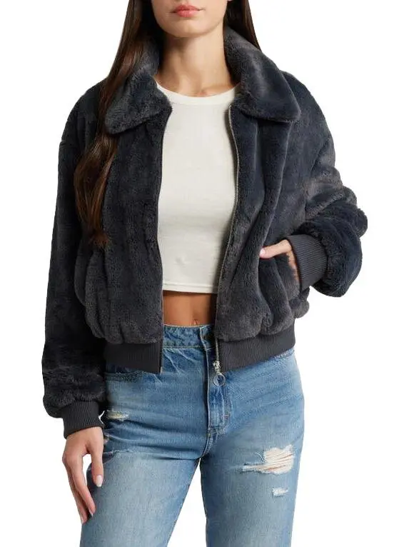 THREAD & SUPPLY Faux Fur Trucker Jacket - Charcoal