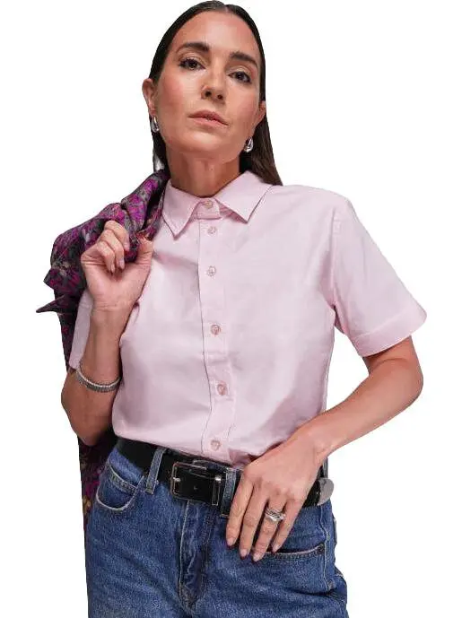 WILDFANG Essential Oxford Button-up Shirt With Classic Collar And Short Sleeves - Blush