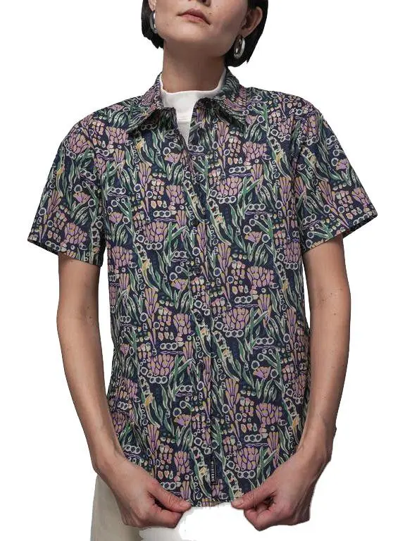 WILDFANG Cotton Button-up Shirt - Flowerbed Navy