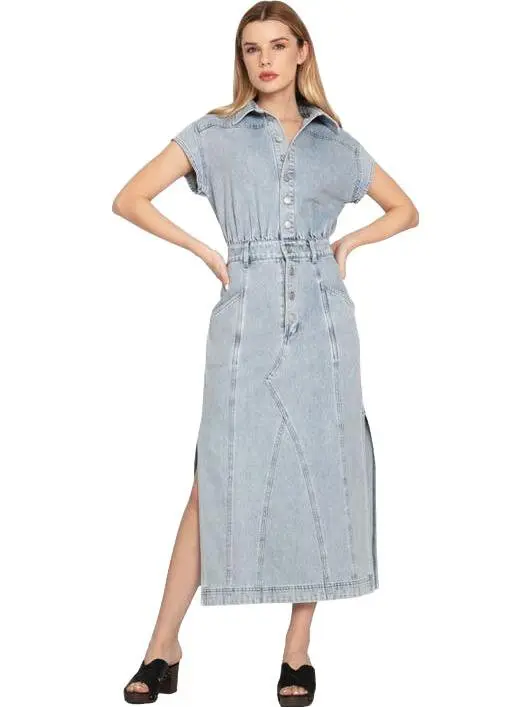 BELLE & BLOOM Sundown Denim Midi Shirt Dress - Stonewash