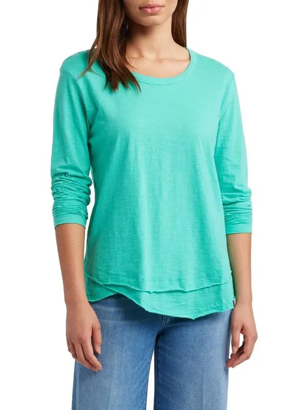APNY Layered Hem Cotton Slub Top - Garden Green