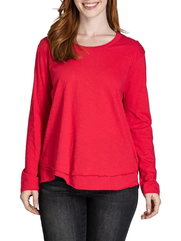 APNY Layered Hem Cotton Slub Top - Red