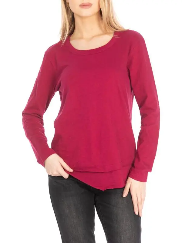 APNY Layered Hem Cotton Slub Top - Winter Berry