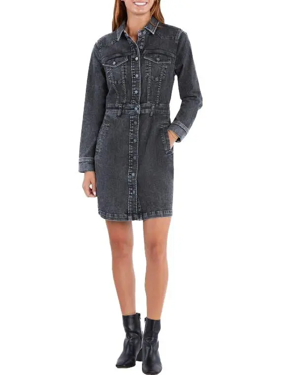 WASH LAB DENIM Western Long Sleeve Shirtdress - Western Grey
