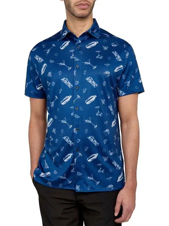 CON.STRUCT Regular Fit Cocktail Print Recycled Performance Golf Button-down Shirt - White/blue