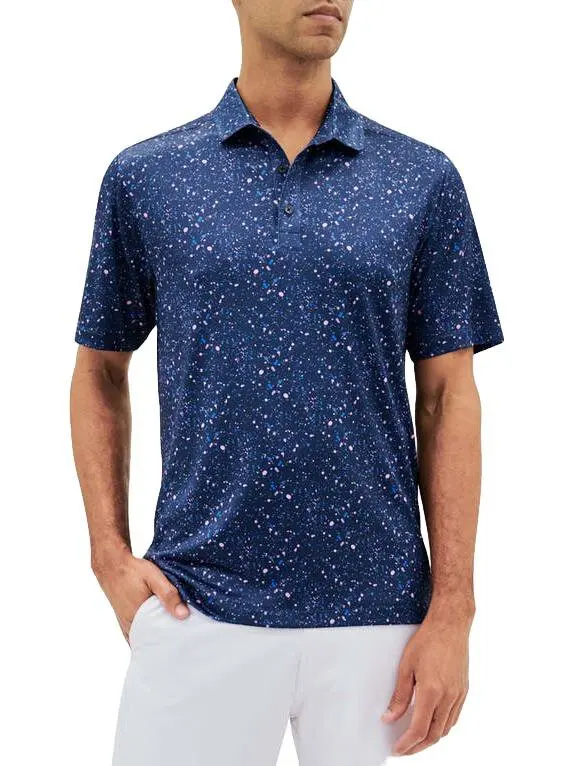CON.STRUCT Regular Fit Paint Splatter Print Recycled Performance Golf Polo - Navy