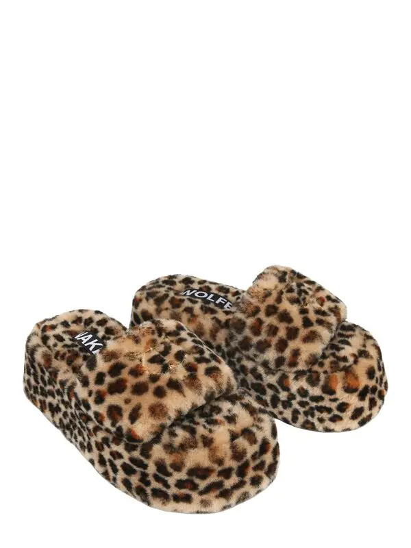 NAKED WOLFE Ivy Leopard Print Shearling Platform Slippers - Leopard Print-shearling