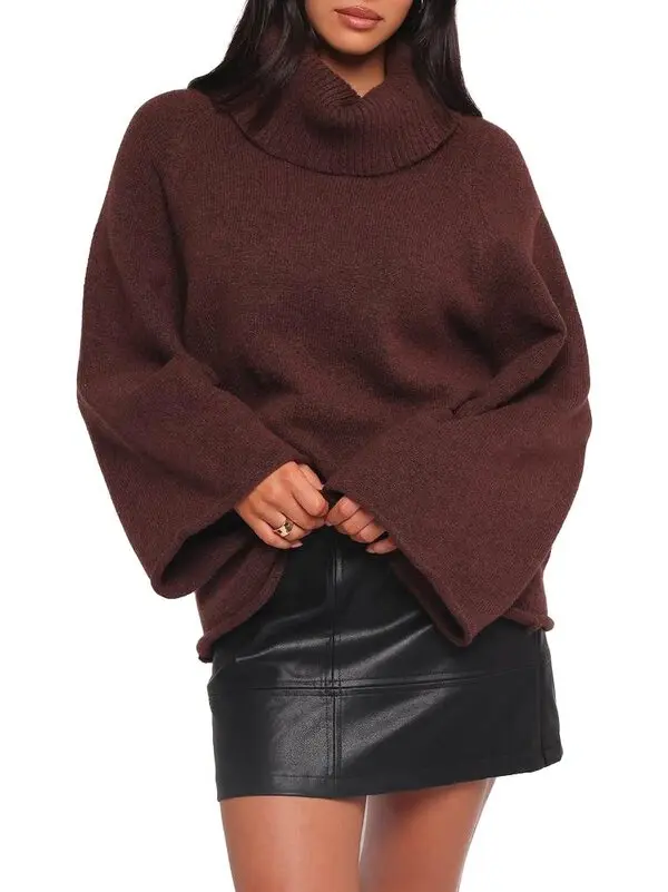 PETAL & PUP Bindy Oversize Turtleneck Sweater - Brown
