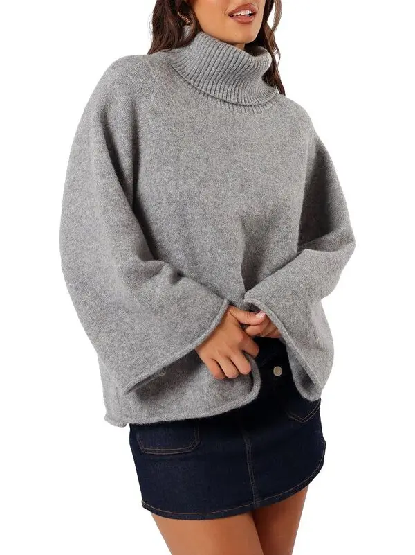 PETAL & PUP Bindy Oversize Turtleneck Sweater - Grey