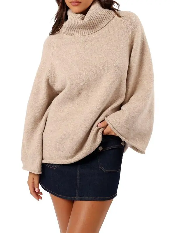 PETAL & PUP Bindy Oversize Turtleneck Sweater - Oatmeal