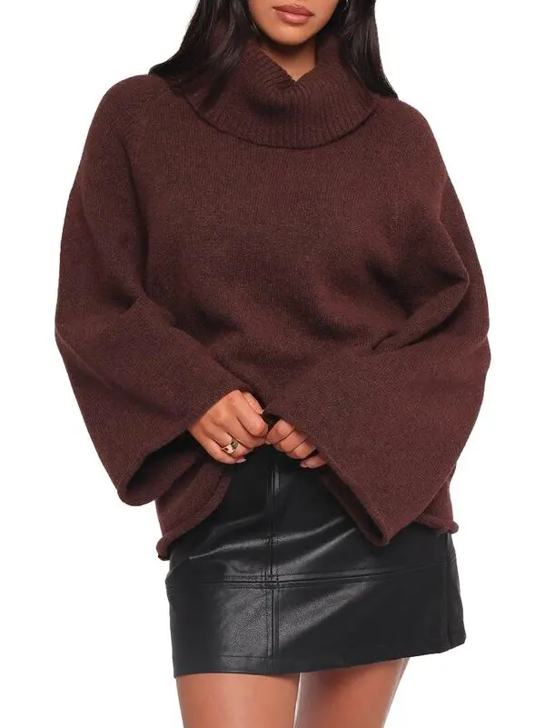 PETAL & PUP Bindy Oversize Turtleneck Sweater - Wine