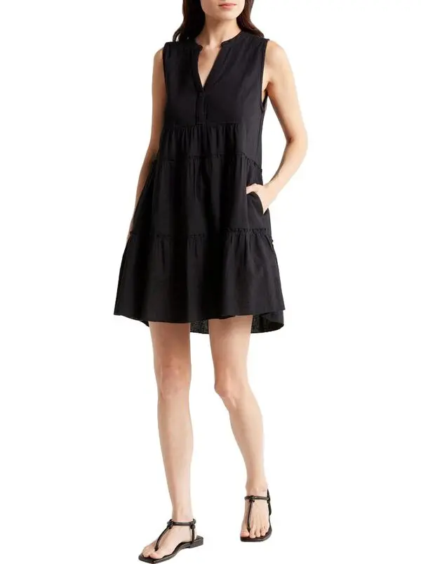 Elan Tiered Cotton-blend Dress - Black