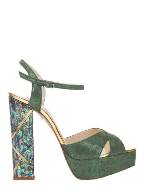 FREYA ROSE Cher Verde Ankle Strap Pearl Heel Sandal - Green