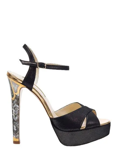 FREYA ROSE Cleopatra Noir Ankle Strap Pearl Heel Sandal - Black