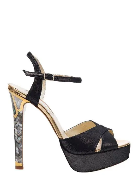 FREYA ROSE Cleopatra Noir Ankle Strap Pearl Heel Sandal - Black