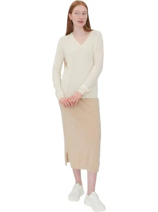 Gobi Cashmere Essential V-neck Sweater - Off White