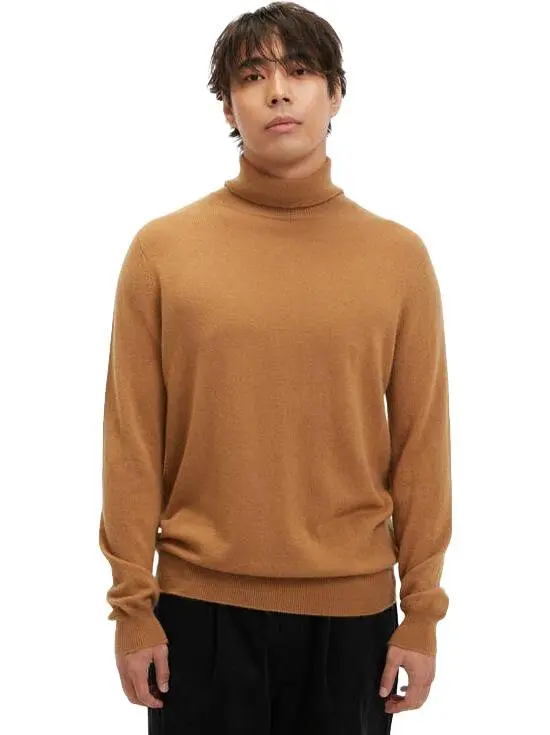 Gobi Cashmere Essential Cashmere Turtleneck Sweater - Almond