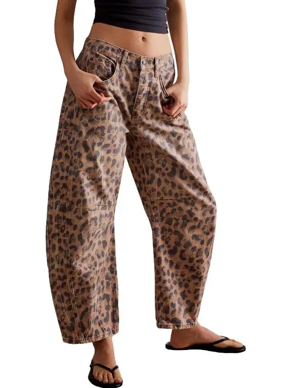 Free People Printed Barrel Leg Jeans - Brown Sugar Combo