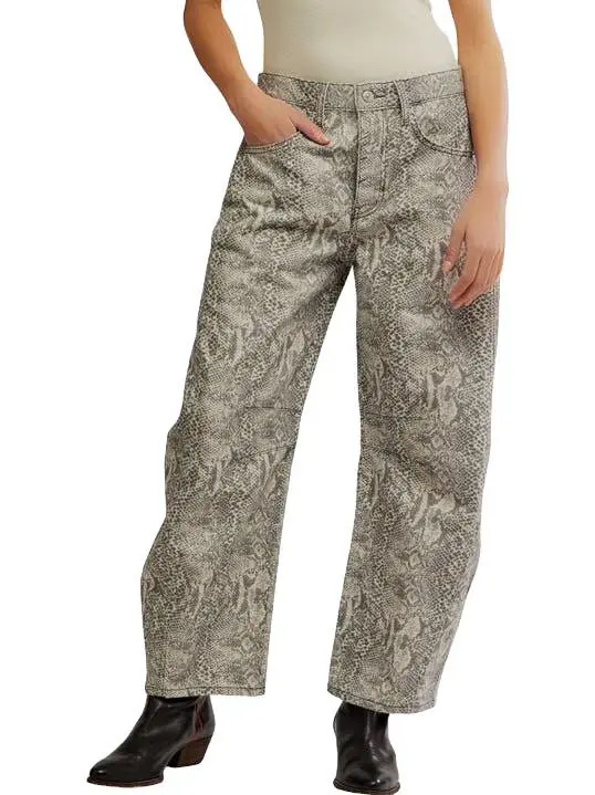 Free People Printed Barrel Leg Jeans - Snake Combo