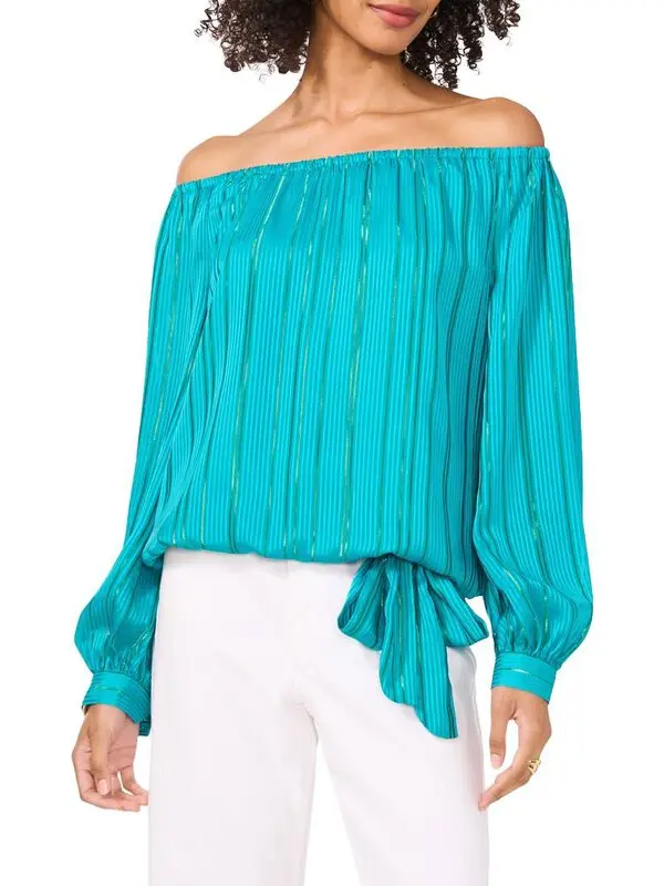 Vince Camuto Stripe Off-the-shoulder Top - Cool Lapis